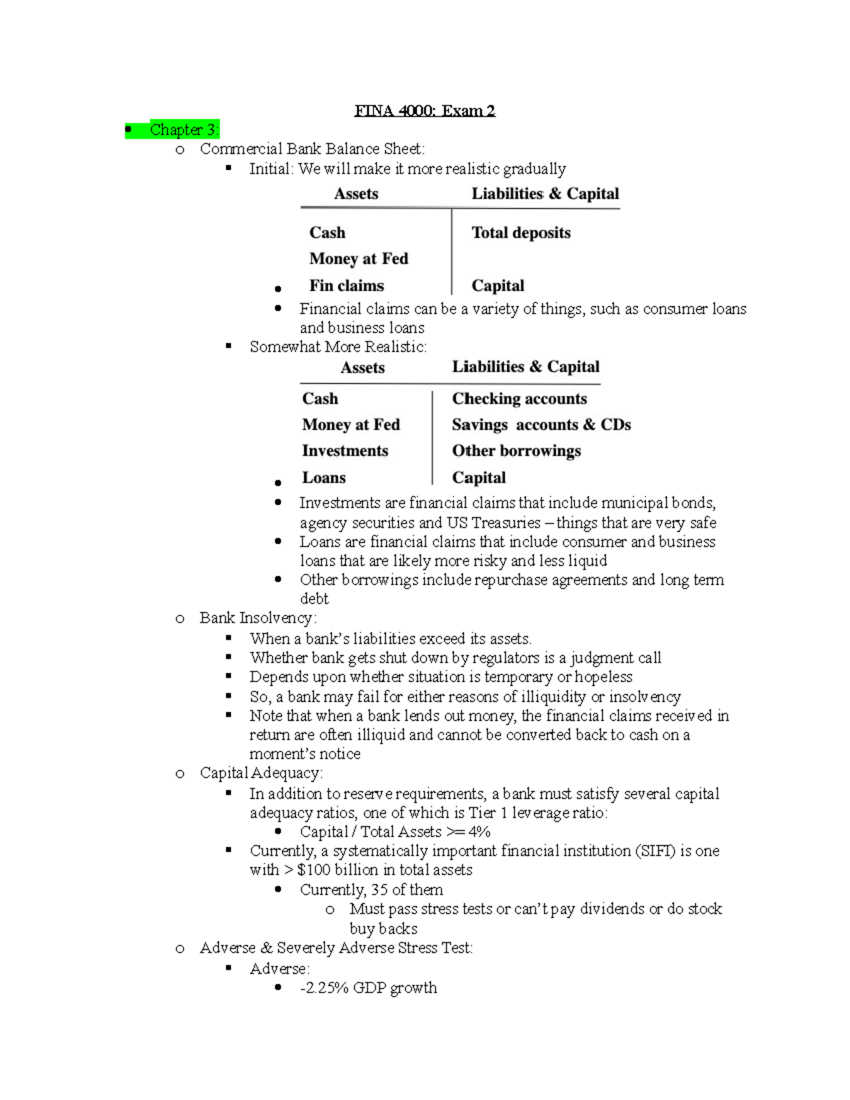FINA 4000 Exam 2 - Professor: Ralph Steuer - FINA 4000: Exam 2 Chapter ...