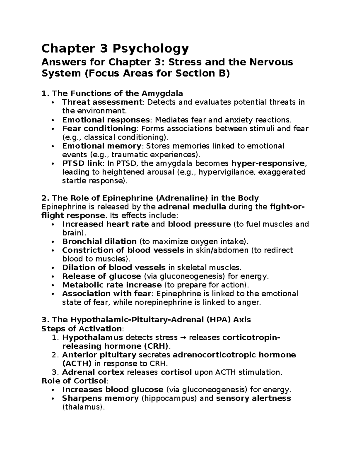 PSIH2724 Chapter 3 Notes: Stress, Nervous System, and PTSD Insights ...