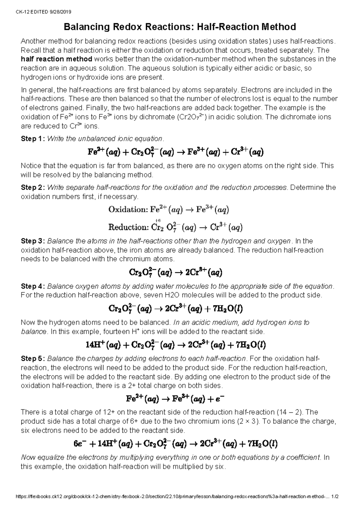 600800540 6 Balancing Redox Reactions: Half Reaction Method Notes - Studocu