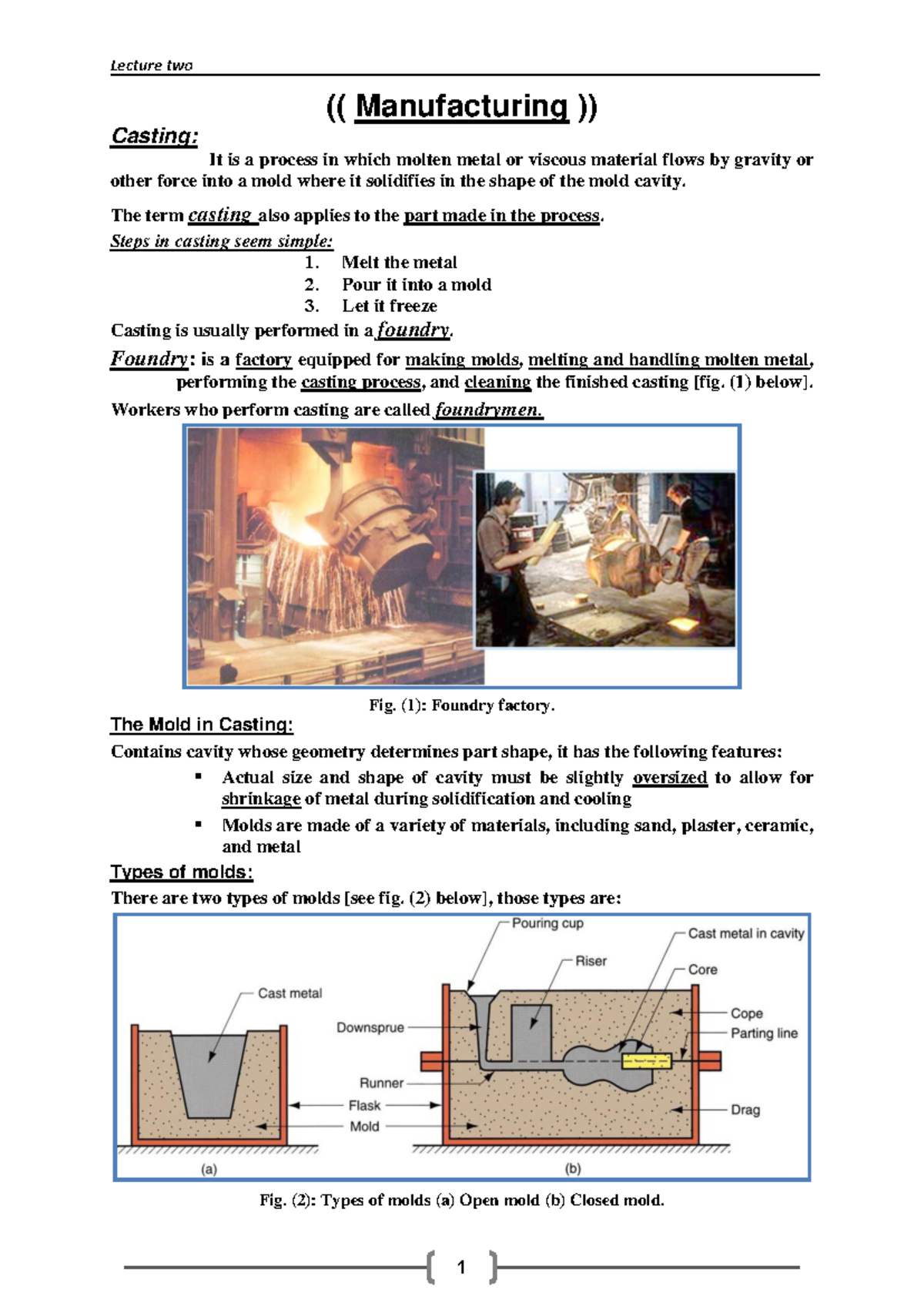 Lecture 2: Casting Processes and Techniques in Manufacturing - Studocu