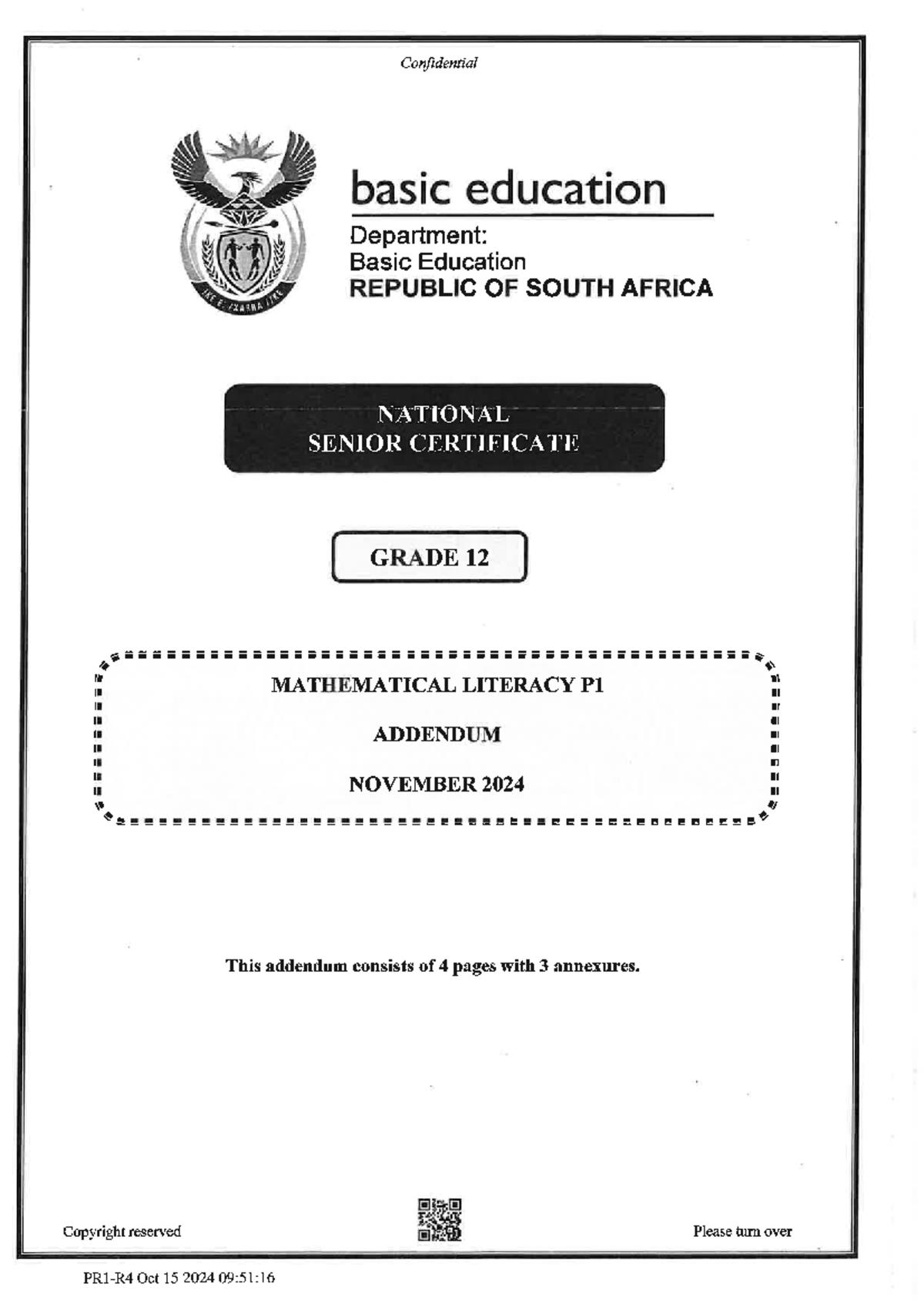 NSC Gr12 Maths Literacy P1 Addendum Tax Rates & Budget Info Nov 2024 ...