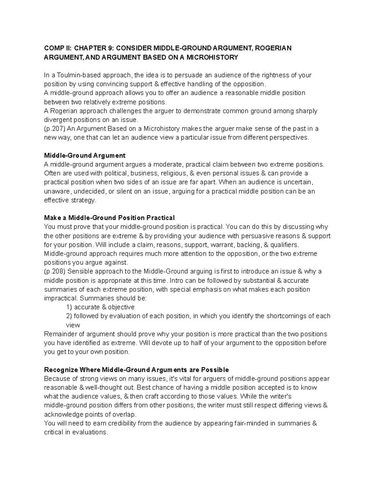 COMP II: Chapter 9 - Middle-Ground, Rogerian & Microhistory Arguments ...