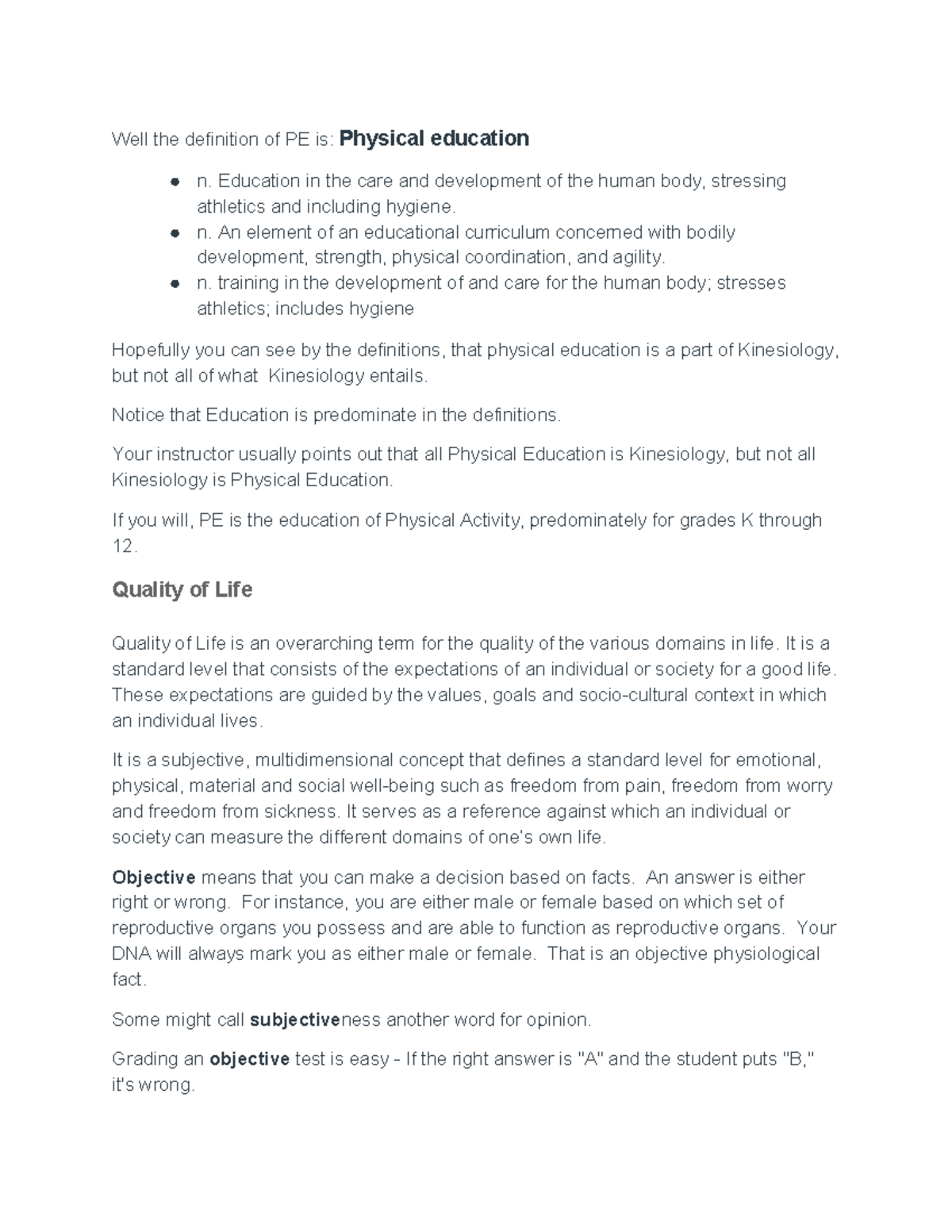 KINT 100 Kinesiology: Key Concepts and Definitions Notes - Studocu