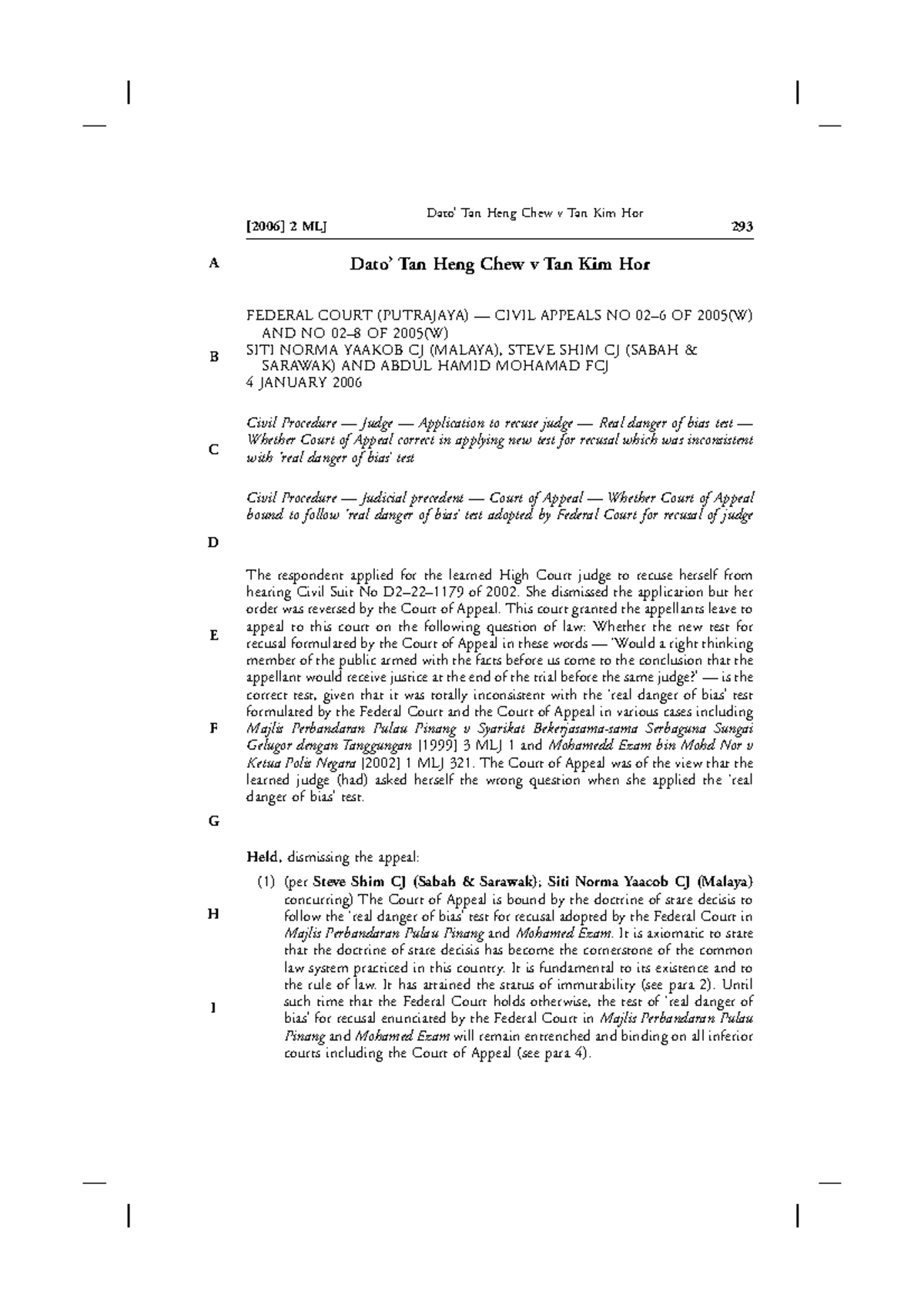 Tan Heng Chew v Tan Kim Hor: Federal Court Recusal Appeal Analysis ...