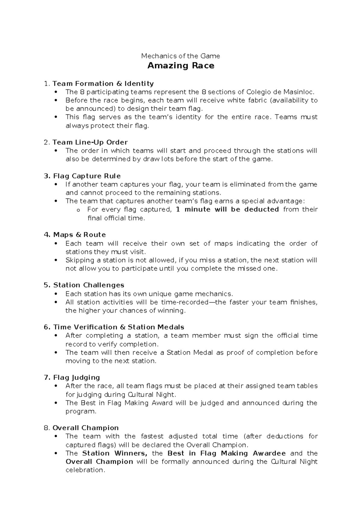 Amazing Race Mechanics: Team Formation & Challenges Guide - Studocu