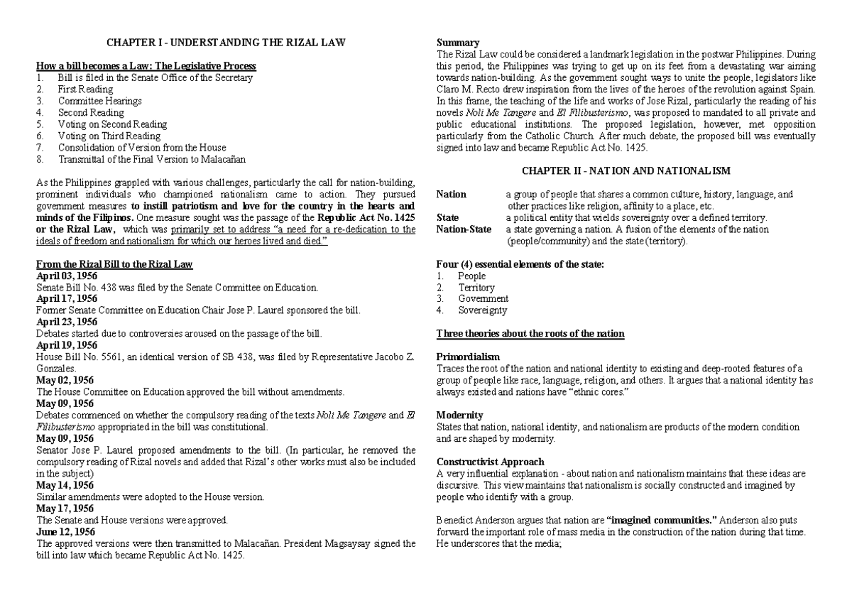 LIFE & WORKS OF RIZAL: UNDERSTANDING THE RIZAL LAW (Prelim REV) - Studocu