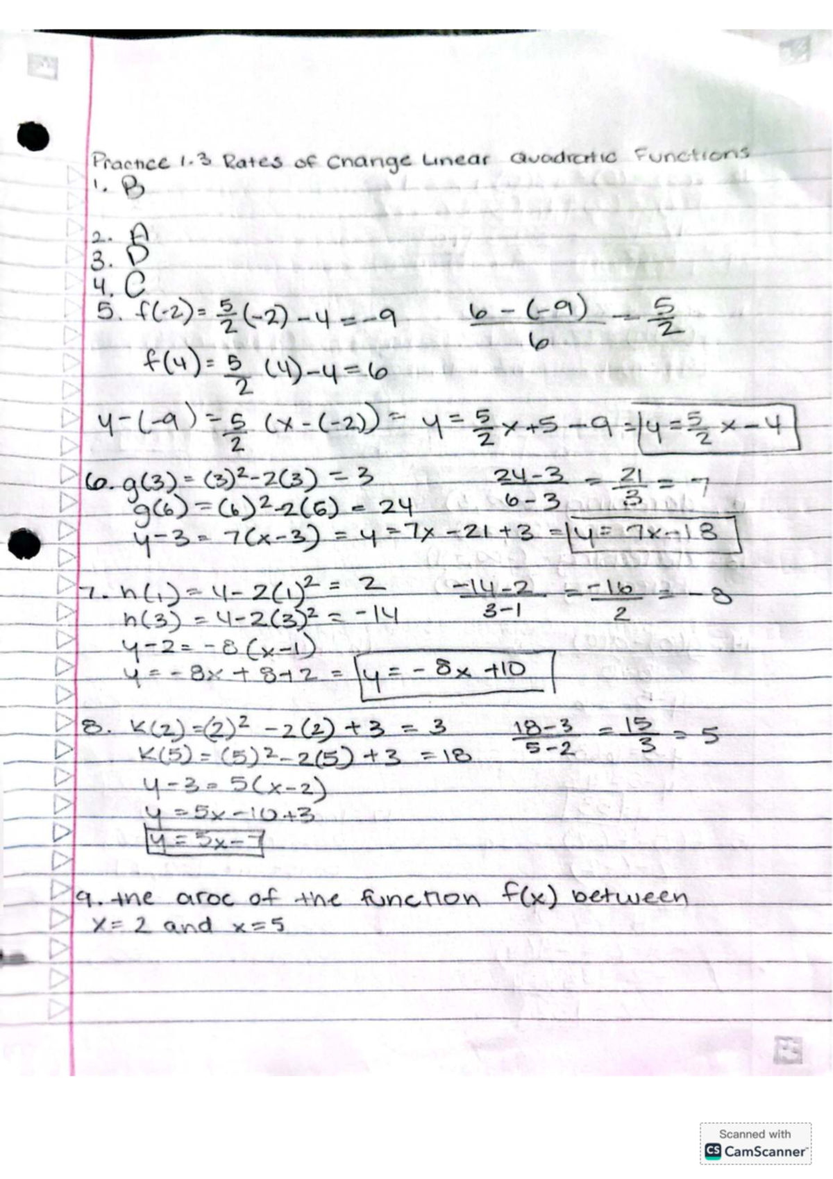 MATH 1.3 Practice: Rates of Change in Linear & Quadratic Functions ...