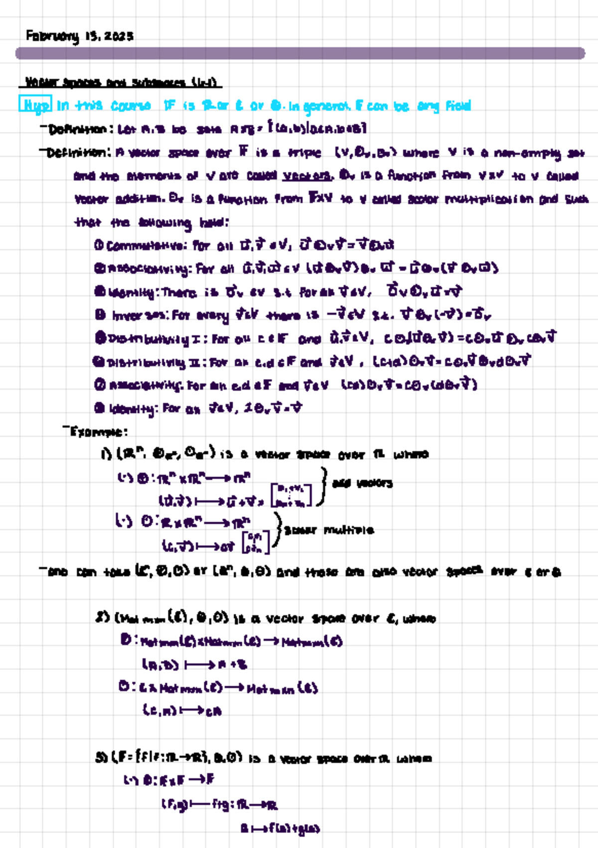 Vector Spaces And Subspaces February 13 Vector Spaces And Subspaces 4 Hyp In This Course If