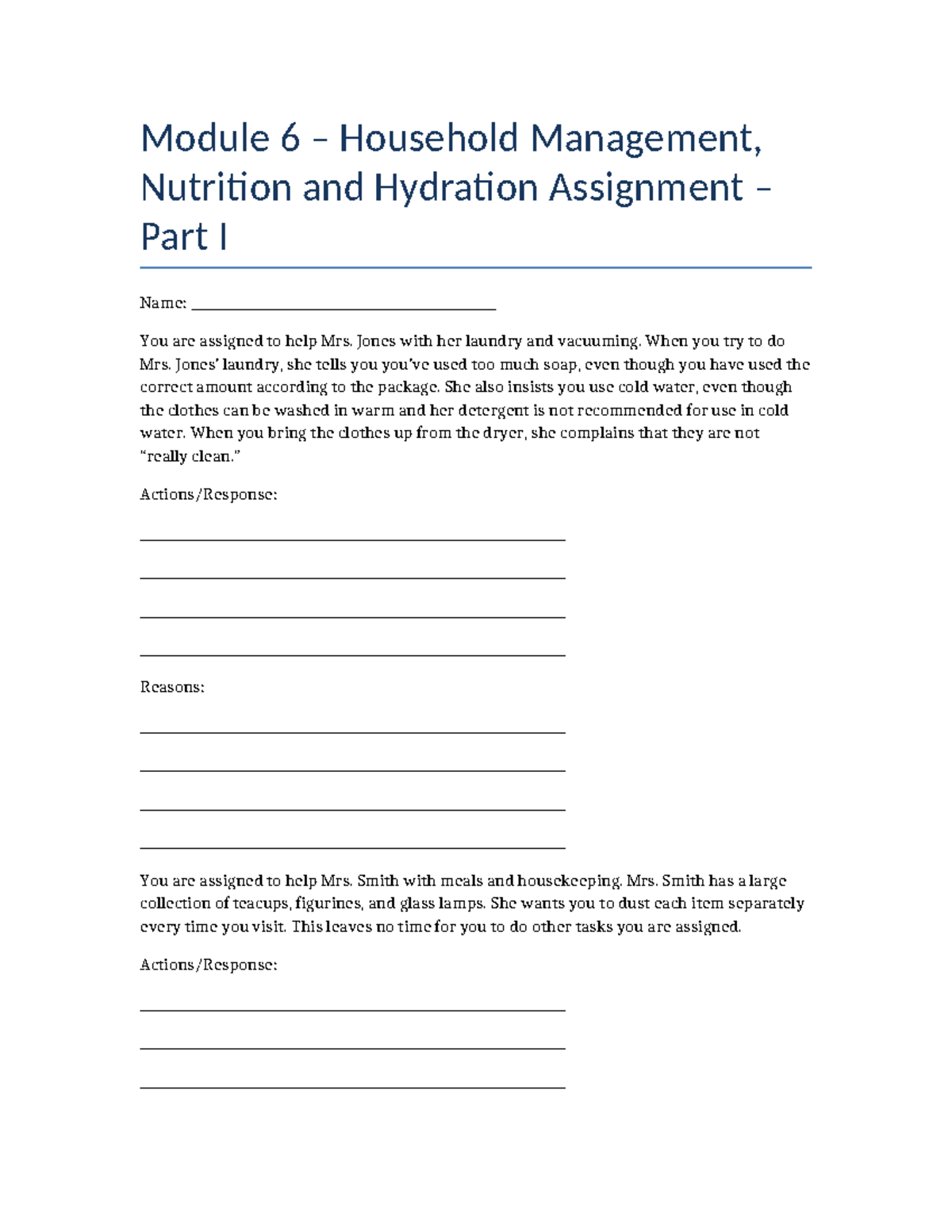 Module 6 Household Management Assignment Part I - Module 6 – Household ...