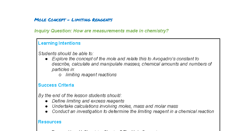 Limiting Reagents - Practice Problems and Notes (Chem 11) - Studocu