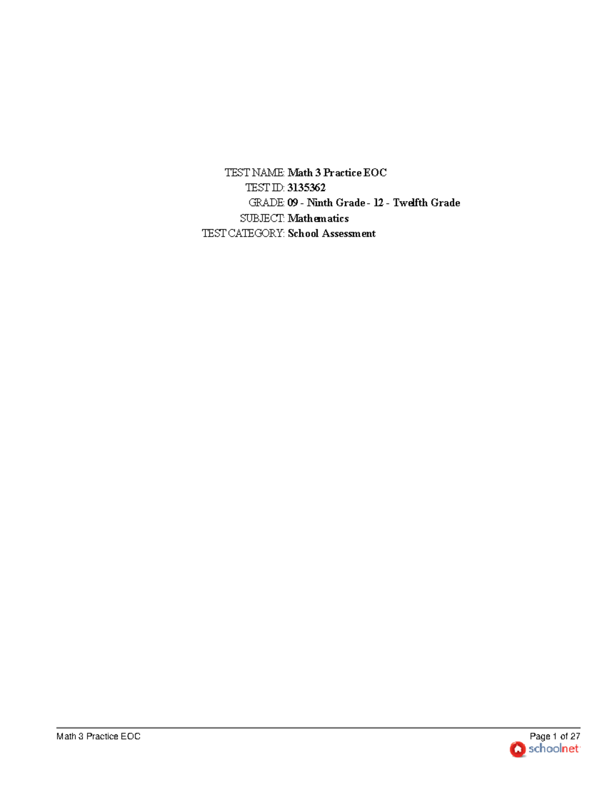 Math 3 Practice EOC Study Guide (Grade 9-12) - Studocu