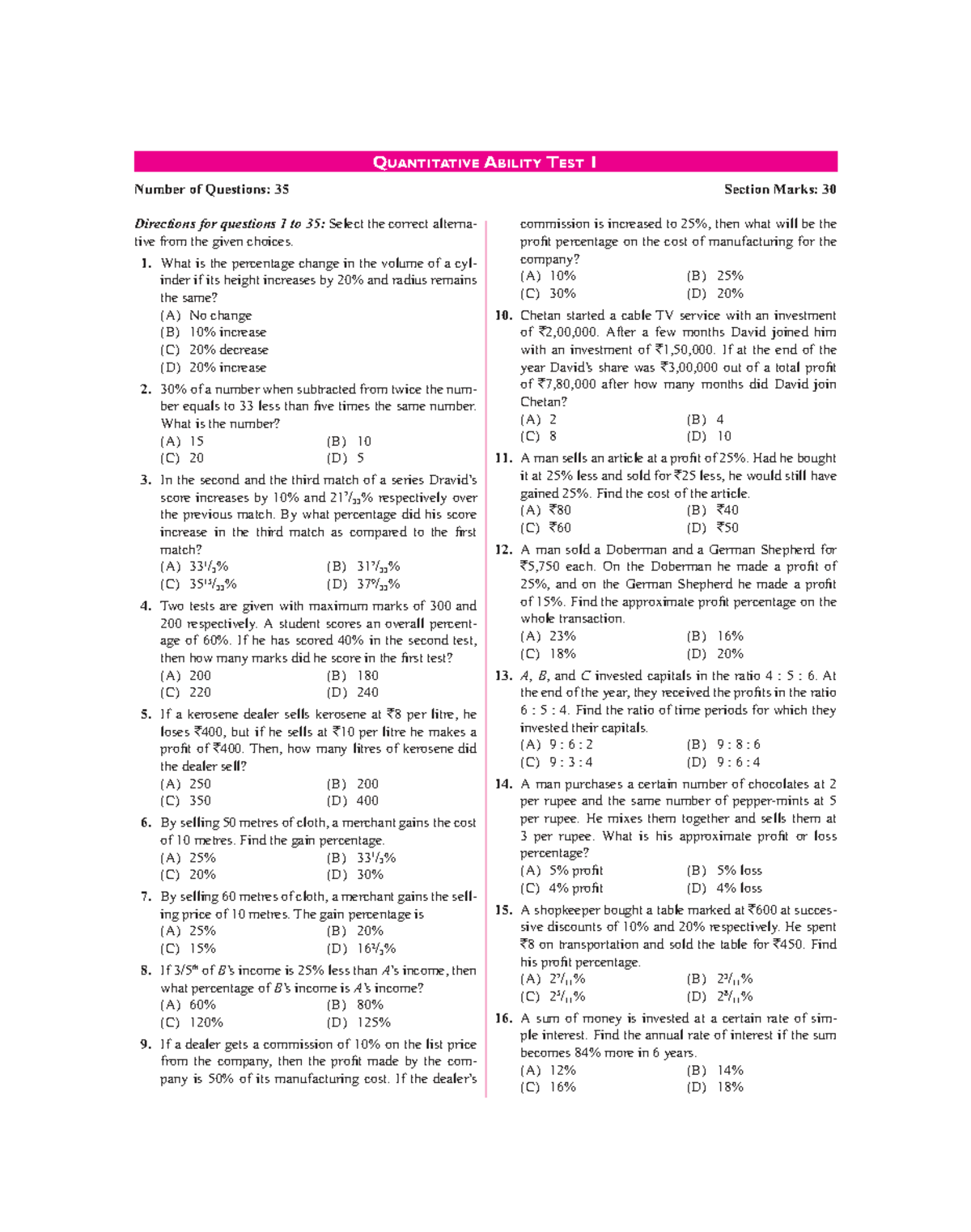 Quantitative Ability Test 1 (QAT1) - Practice Questions and Solutions ...