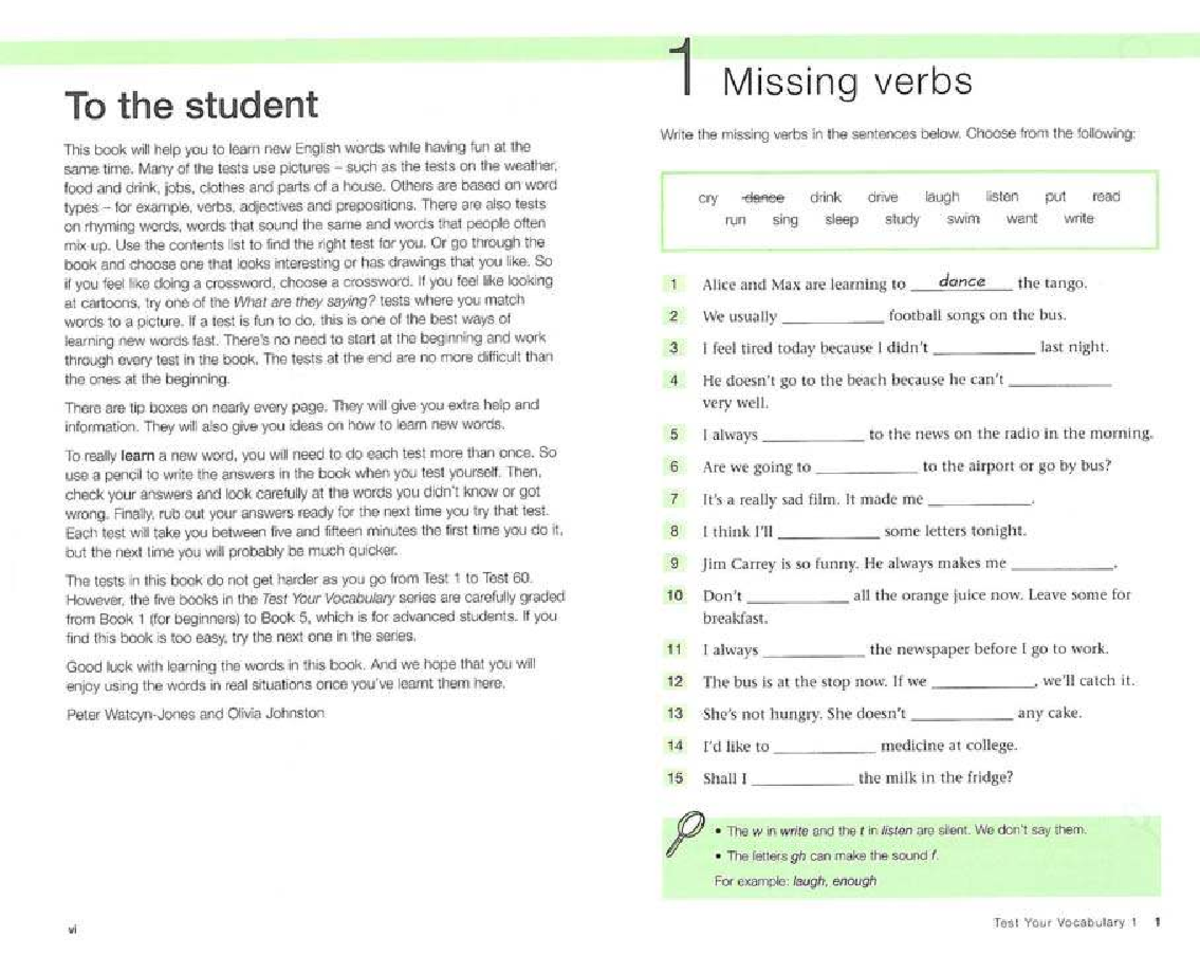 UNIT 1 - Vocabulary Test: Fill in the Missing Verbs - Studocu