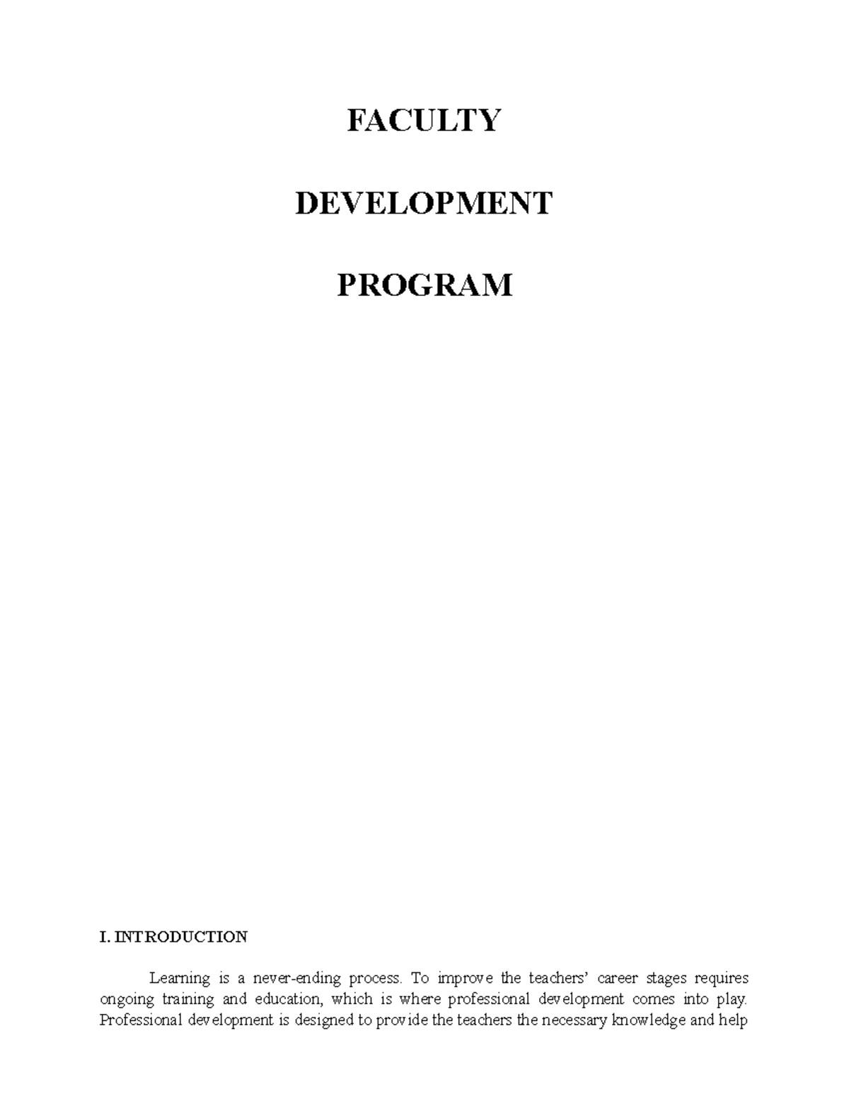Faculty Development Program Overview and Activities Guide - Studocu