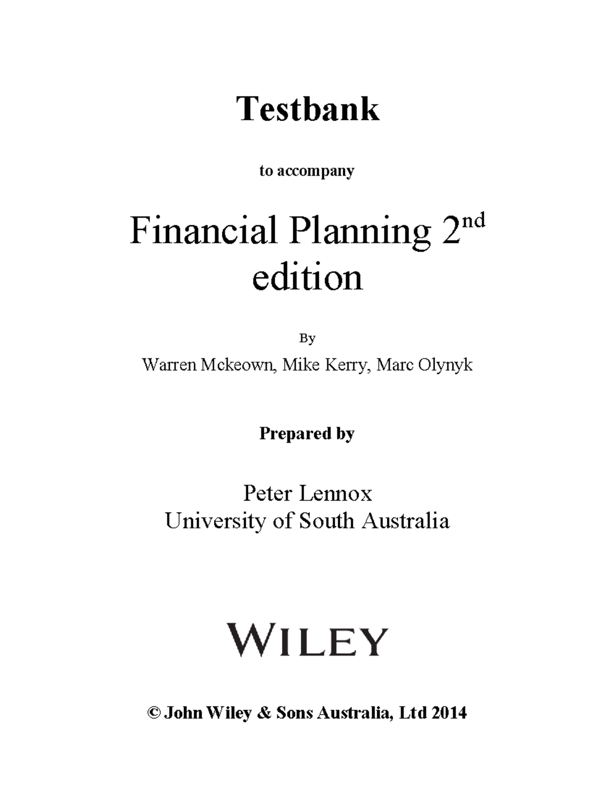 Testbank for Financial Planning 2nd Edition - Chapter 1 Insights - Studocu