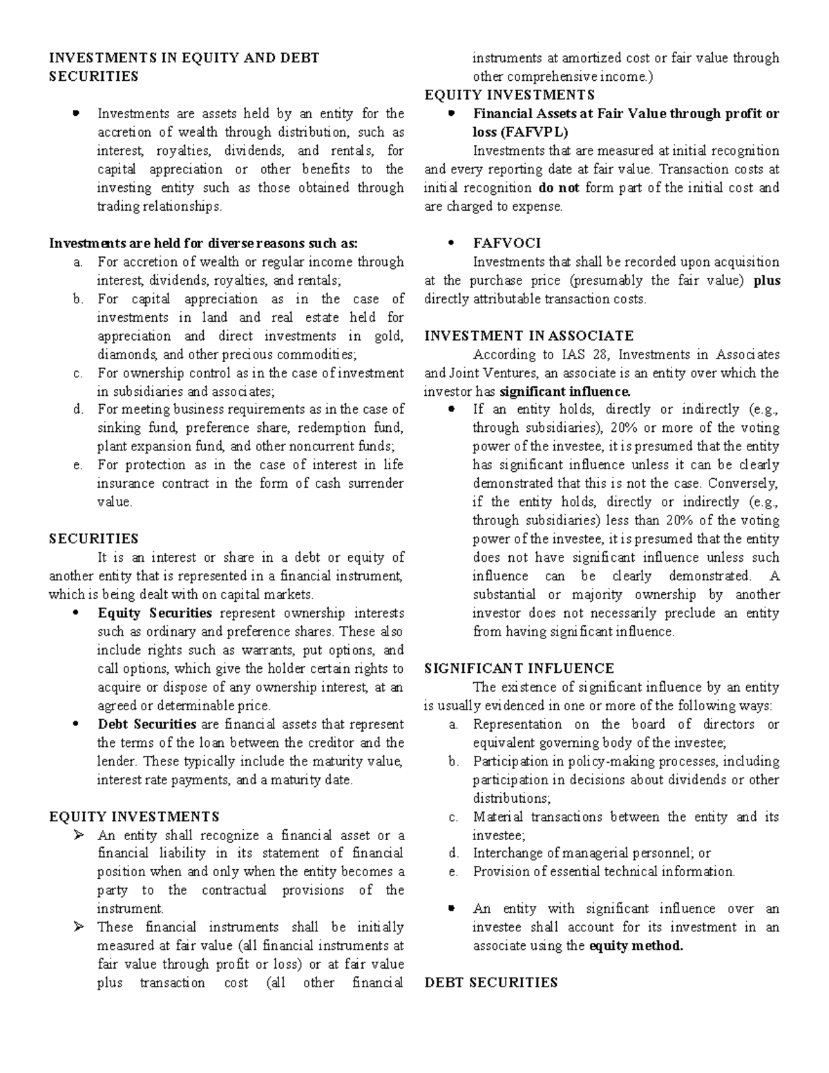 Investments in Equity and Debt Securities: Overview and Analysis - Studocu