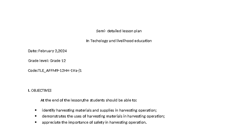Semi-Detailed Lesson Plan in Aquaculture for Grade 12 - Studocu