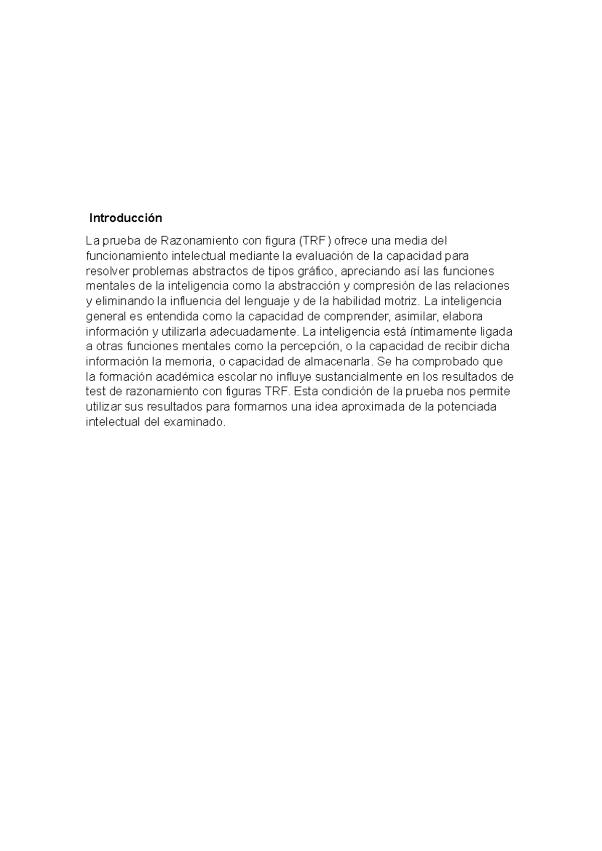 Tarea 4: Evaluación del Test de Razonamiento con Figuras (TRF) - Studocu