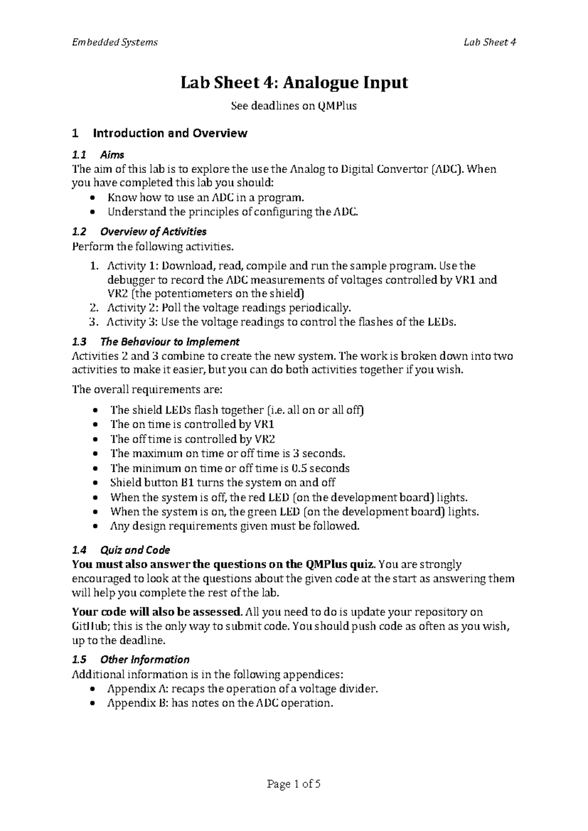 Lab4 - ADC and Voltage Control in Analogue Input Experiment - Studocu