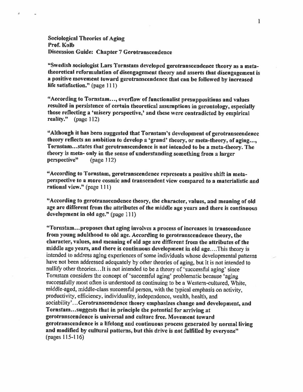 Gerotranscendence study guide - SOC 228 - Studocu