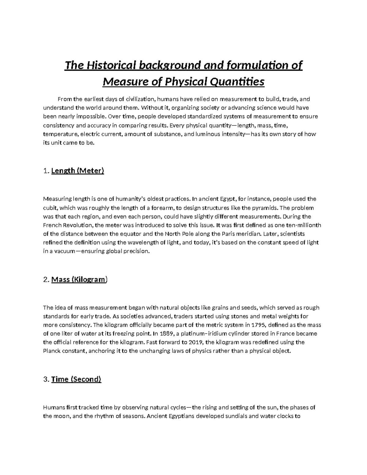 Historical Development of Measurement Units in Physics (PHYS 101) - Studocu
