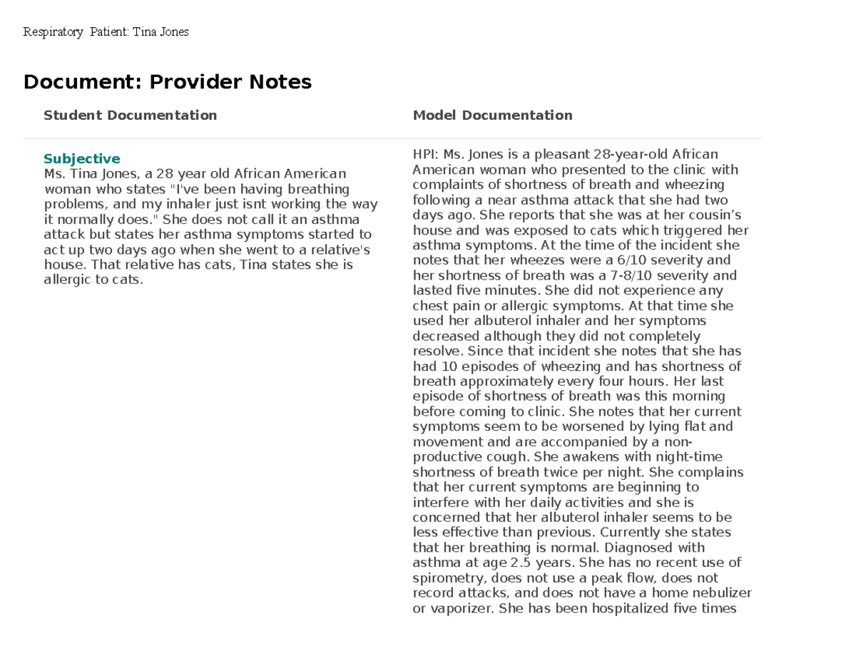 HEENT Case Study: Patient Analysis - Tina Jones (Shadow Health) - Studocu