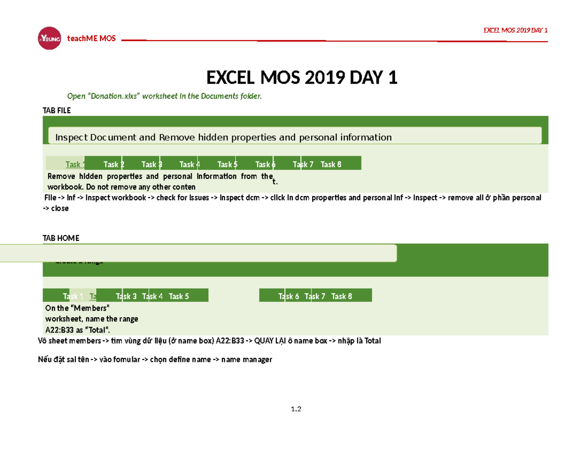 EXCEL MOS 2019 DAY 1 - teachME MOS Guide - Studocu