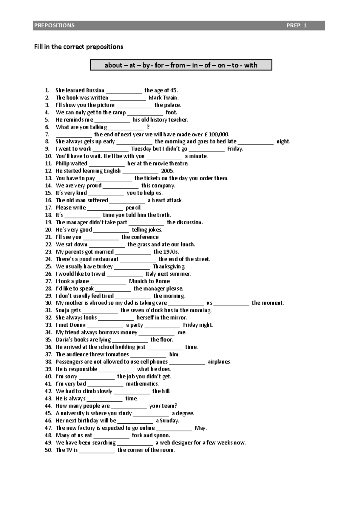 Prepositions Practice Questions - Academic Study Guide - Studocu