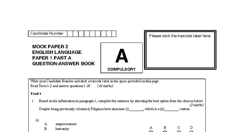 Mock Paper 2 QAB - English Language Paper 1 & 2 - Studocu
