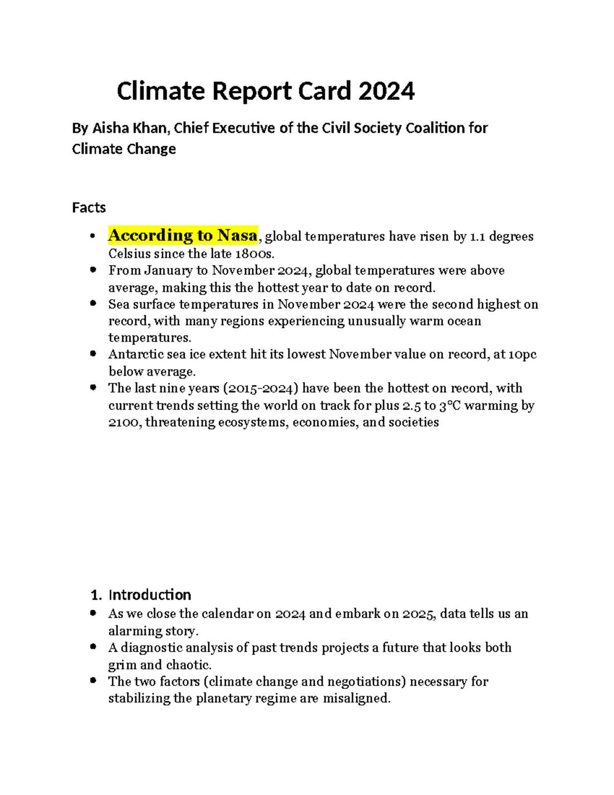 Climate Report Card 2024: Analyzing Global Temperature Trends - Studocu