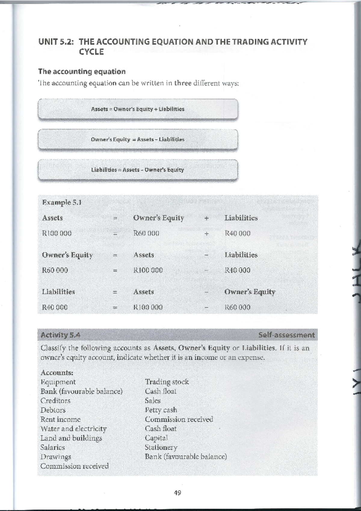 Accounting Basics Activity - UNIT 5: THE ACCOUNTING EQUATION AND THE ...