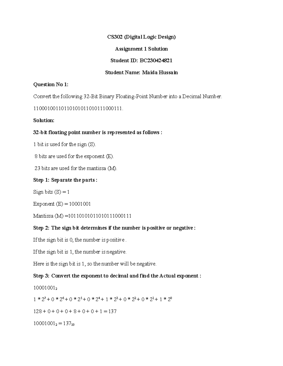 CS302 Digital logic design assignment 1 solution and explanation - Studocu