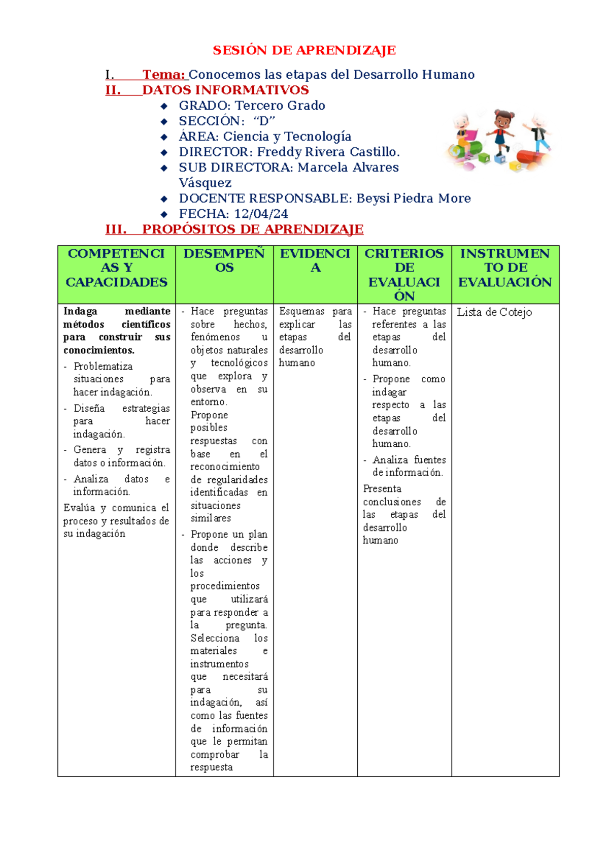 Etapas del Desarrollo Humano - Sesión de Aprendizaje 3° Etapas del Desarrollo Humano - Sesión de Aprendizaje 3°
