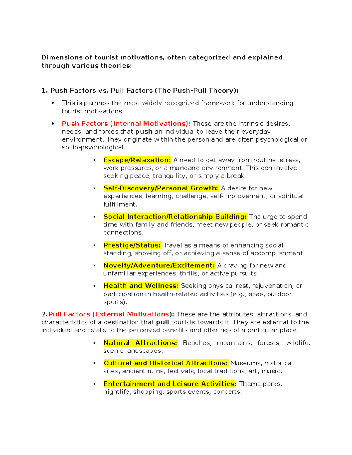 Tourist Motivations: Push vs. Pull Factors Explained (TST 101) - Studocu
