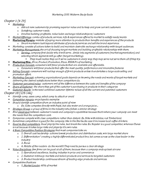 MKTG 3101: Midterm Study Guide on Marketing Concepts and Strategies ...