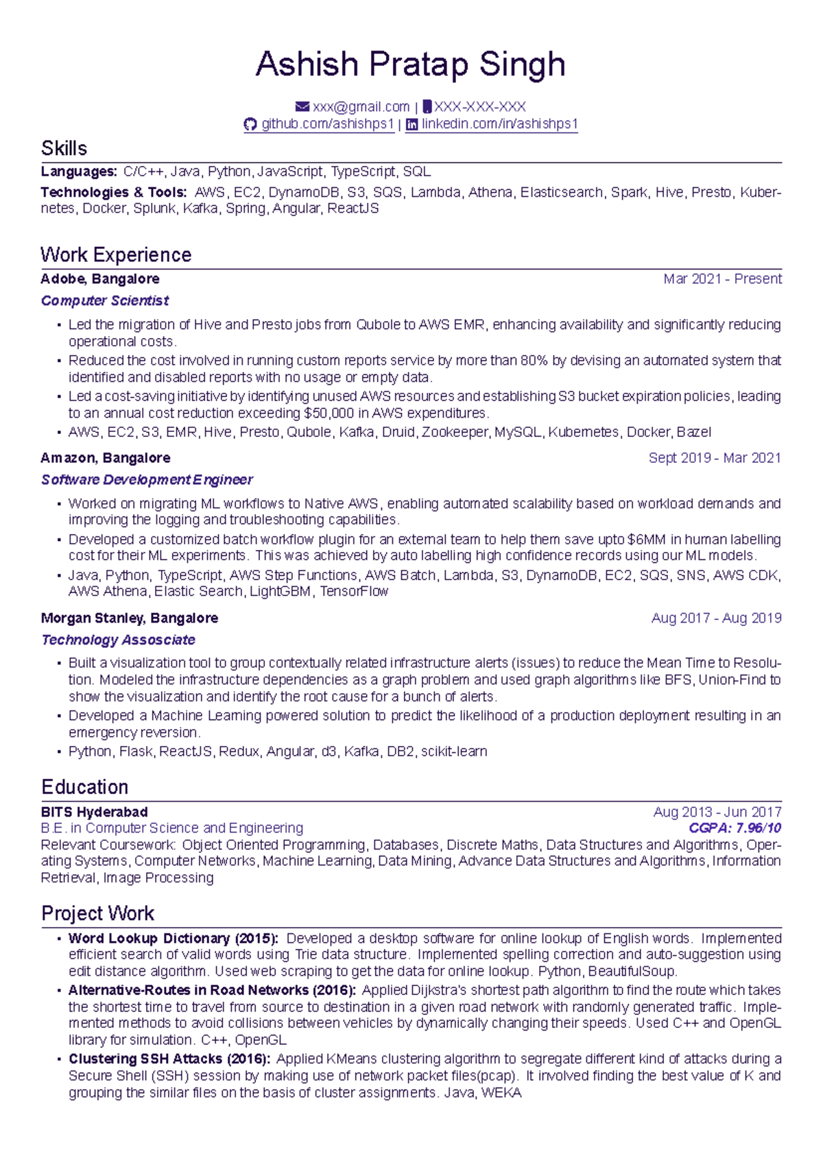 Resume Template - Ashish Pratap Singh (B.E. in CSE) - Studocu
