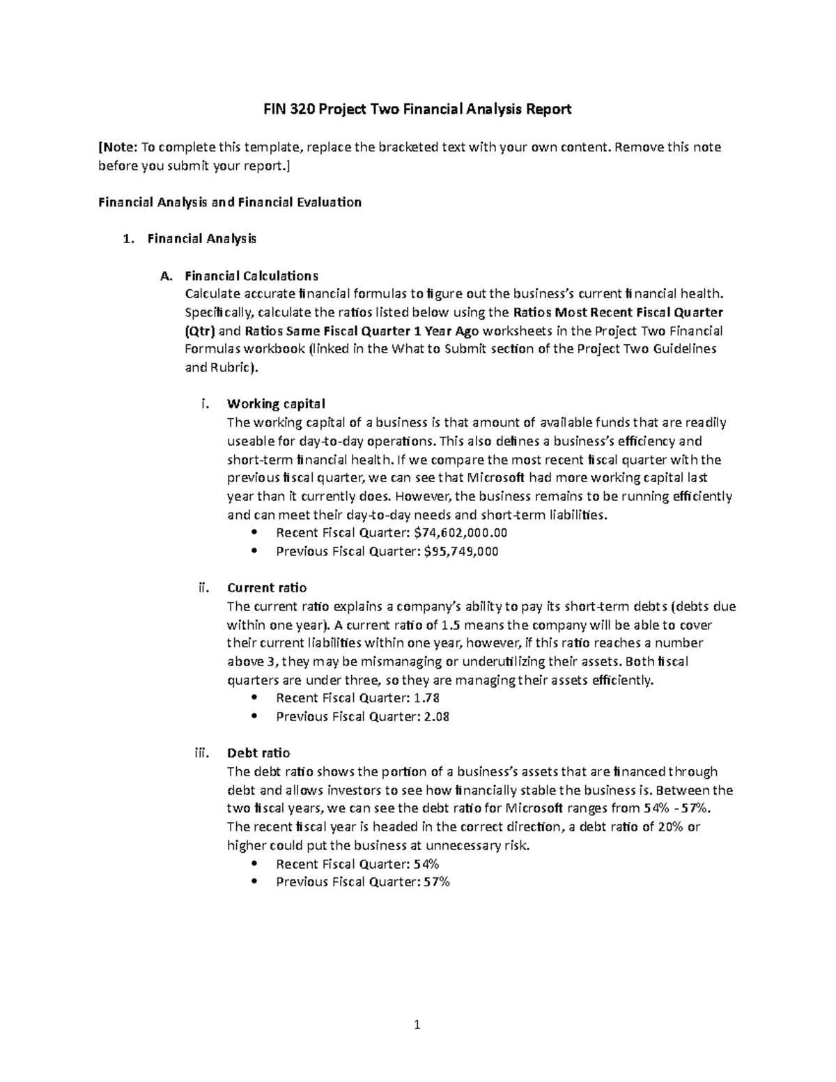 FIN 320 Project Two Financial Analysis Report - Remove this note before ...