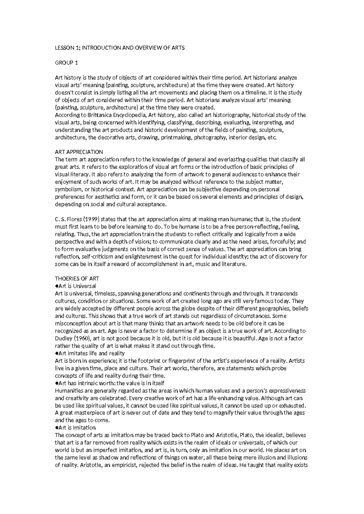 ART-APP- Lesson 1: Introduction to Art History and Appreciation - Studocu