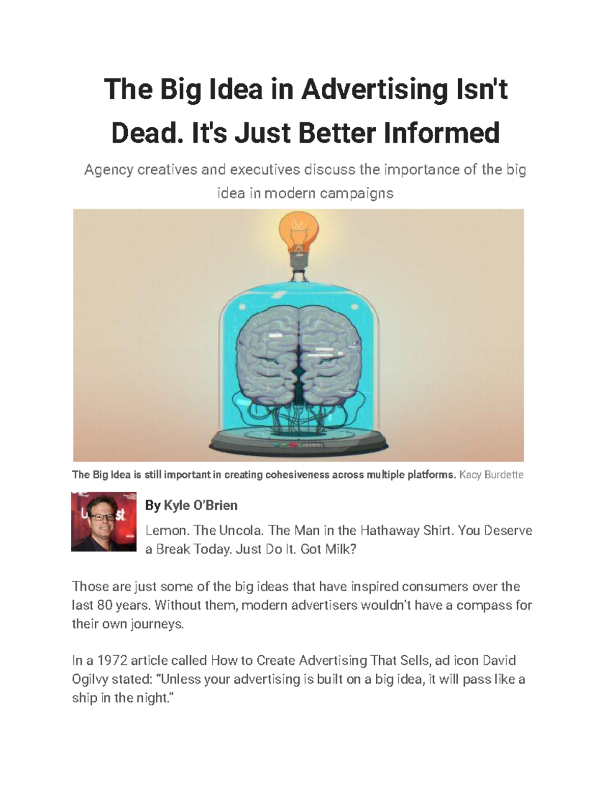 The Importance of the Big Idea in Modern Advertising - Studocu