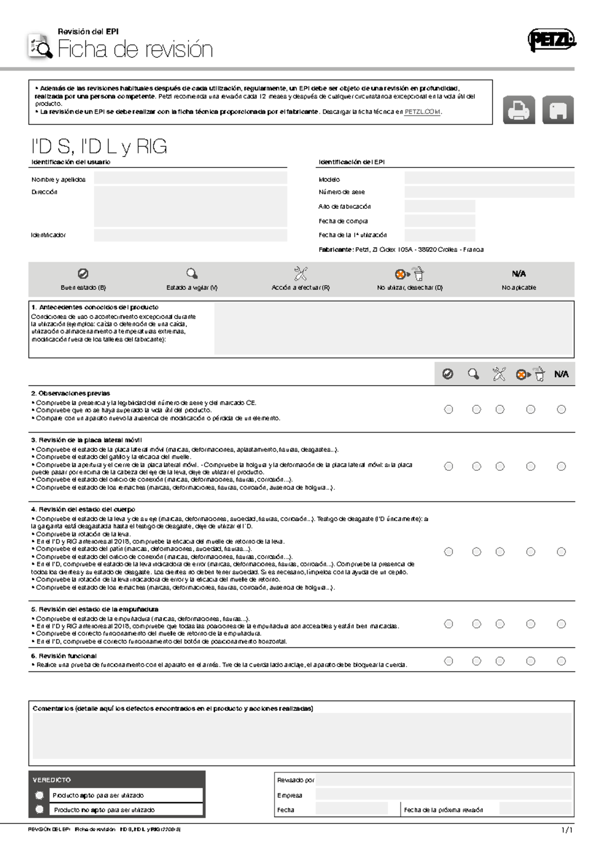 Revisión del EPI S, L y RIG: Ficha de seguimiento y verificación - Studocu