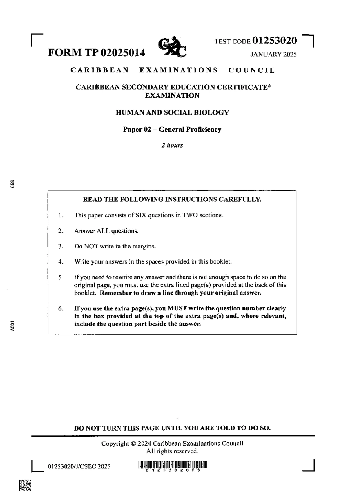 HSB 01253010 Paper 01 General Proficiency Exam Instructions - June 2022 ...