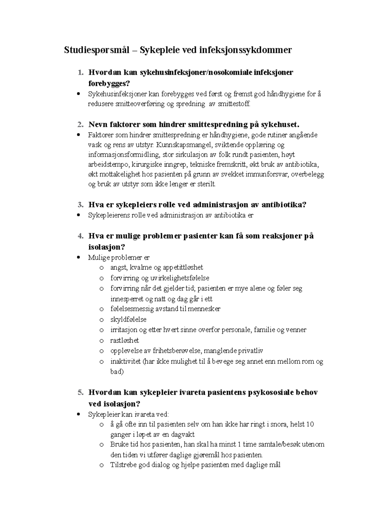 Sykepleie-ved-infeksjoner 250 - Studiespørsmål – Sykepleie ved ...