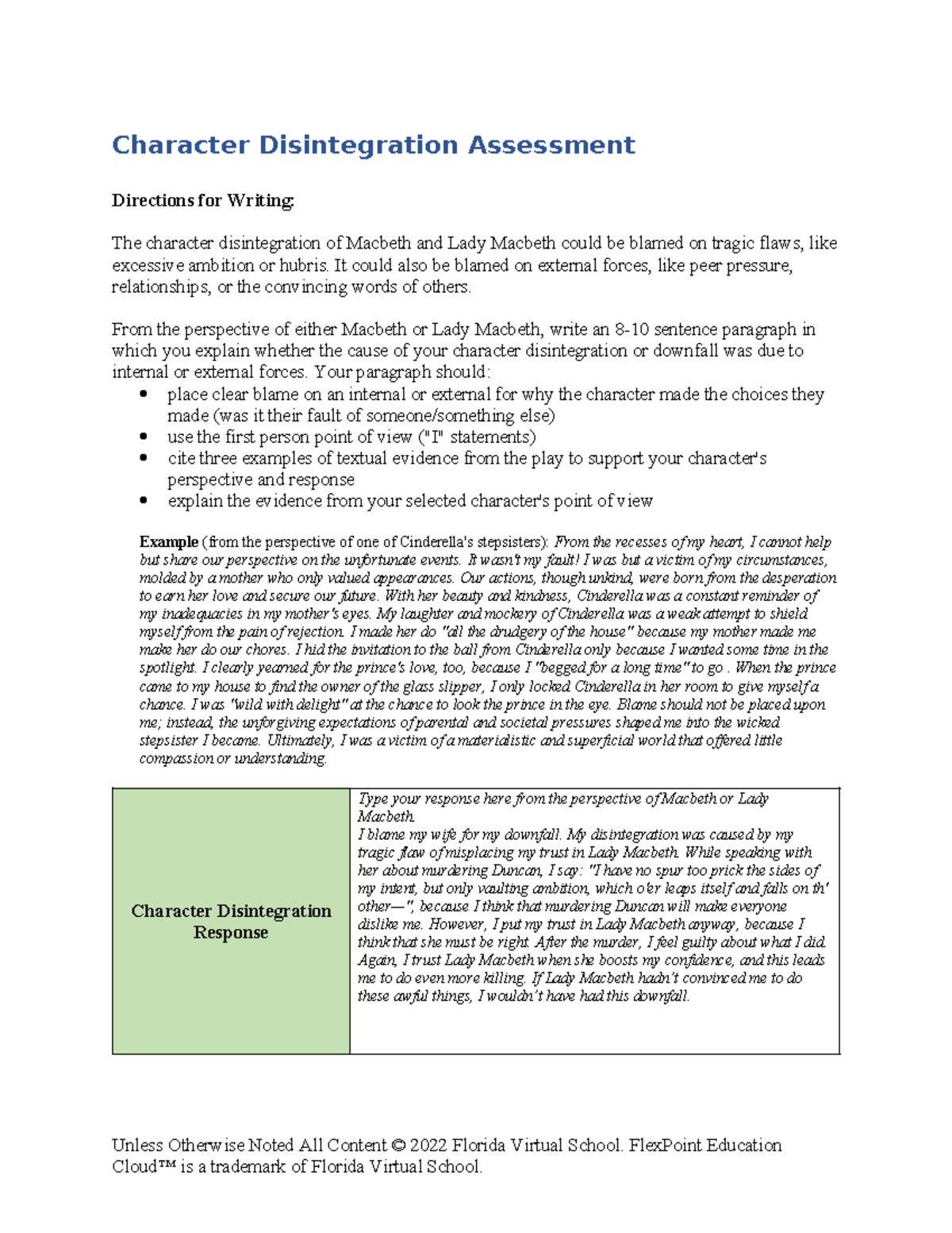 Character disintegration rubric - Character Disintegration Assessment ...
