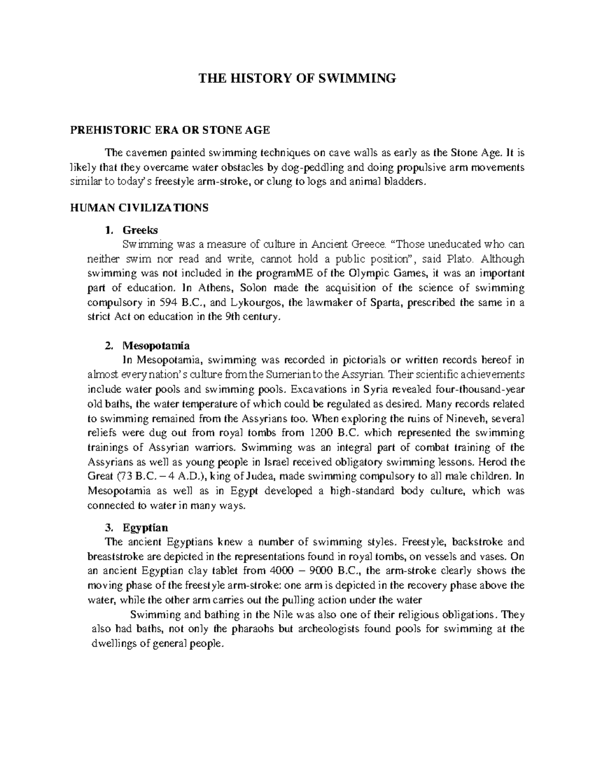 PE-History-of-Swimming-Revised-Exploring-Swimming-Evolution - Studocu
