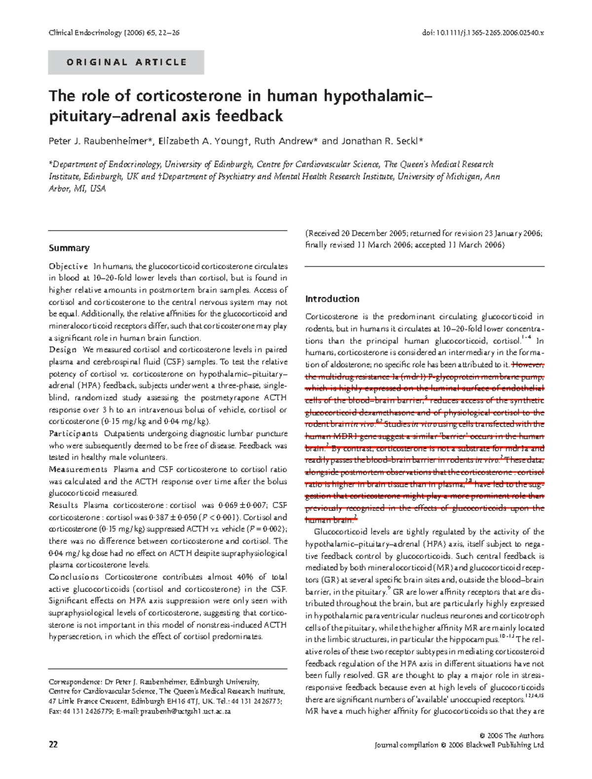 Corticosterone's Role in HPA Axis Feedback: A Study on Humans - Studeersnel
