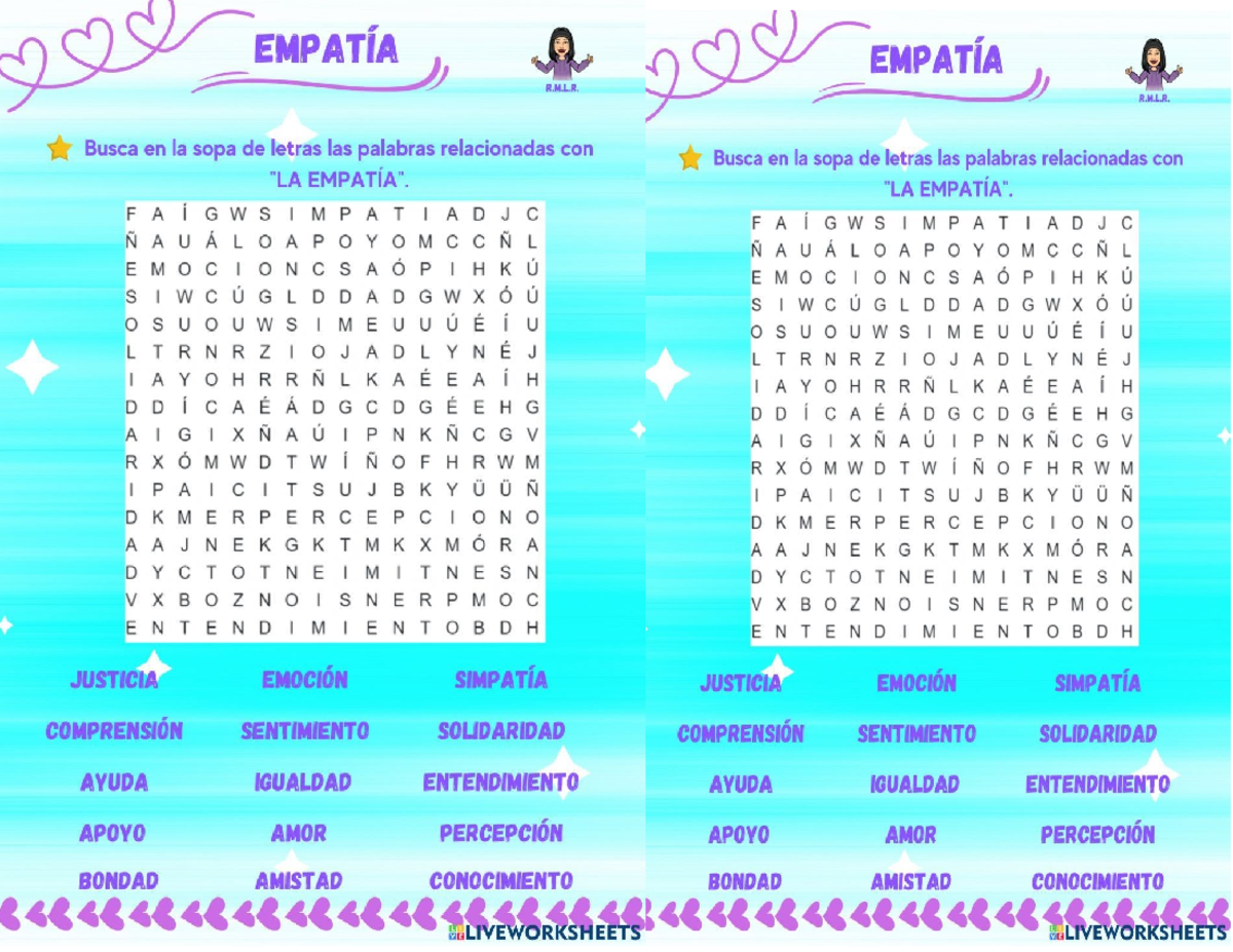 SOPA DE LETRAS: EJERCICIO DE APRENDIZAJE SOBRE LA EMPATÍA - Studocu