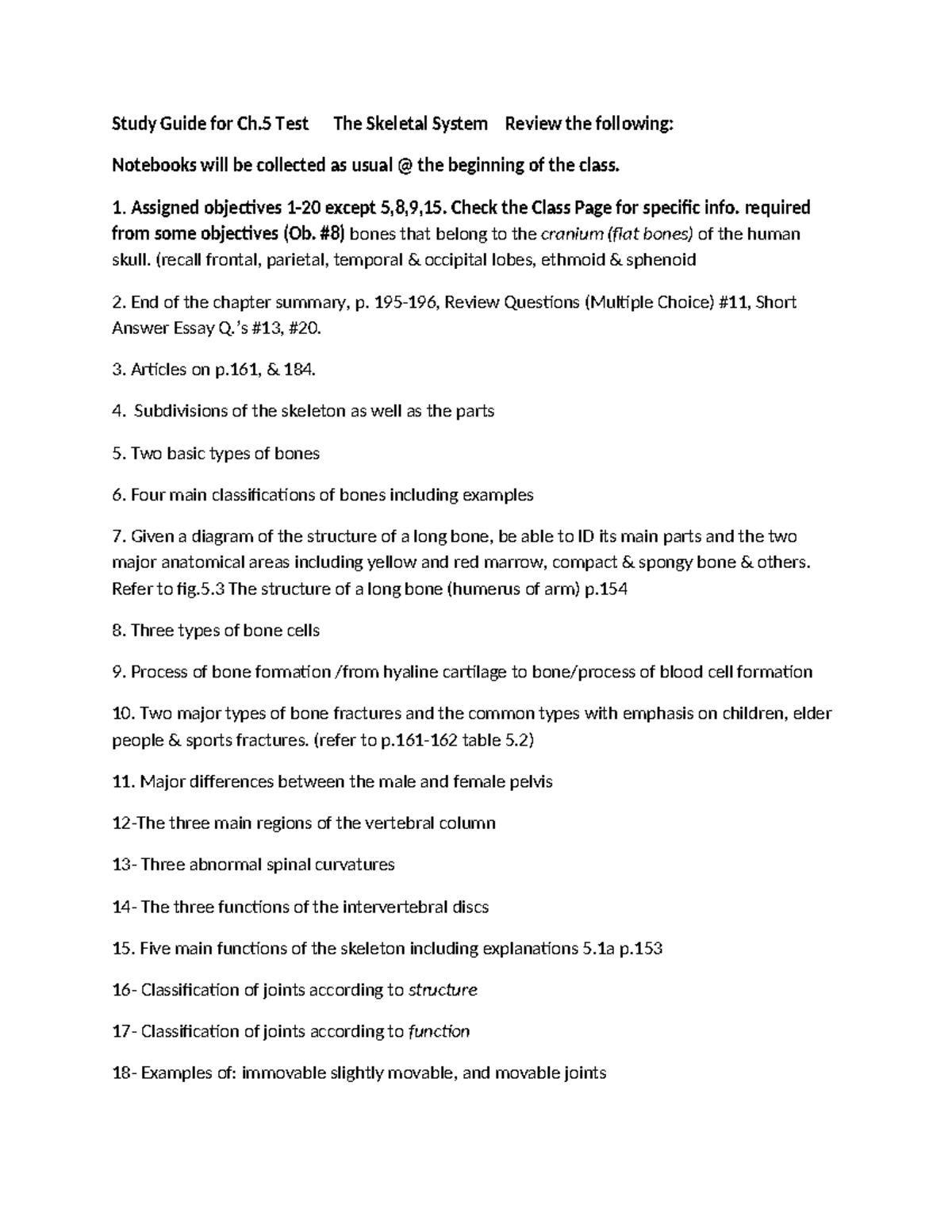 Ch.5 Study Guide for Test: The Skeletal System Review - Studocu
