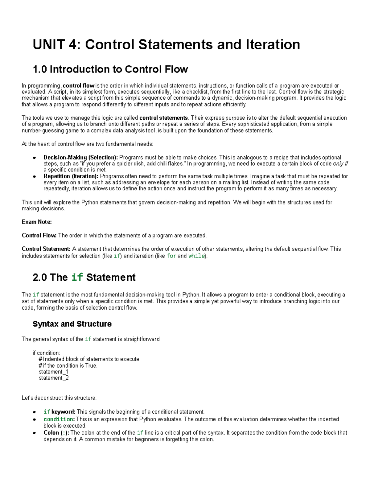 UNIT 4: Control Statements & Flow in Python Programming - Studocu