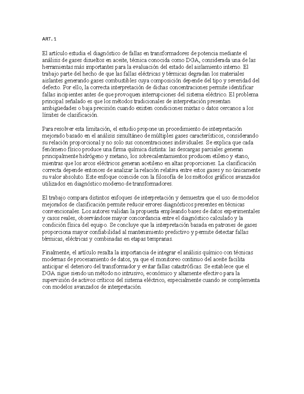 ART. 1 Diagnóstico de Fallas en Transformadores mediante DGA - Studocu