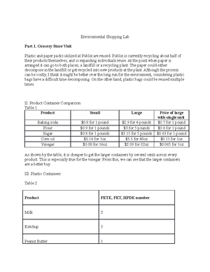 Lab 5 Env Shopping Lab Manual - Environmental Shopping Lab “Shop as if your life depended on it ...